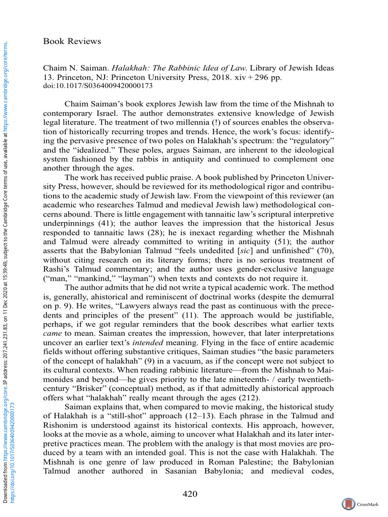 Chaim N Saiman Halakhah The Rabbinic Ide | PDF | Halakha | Talmud