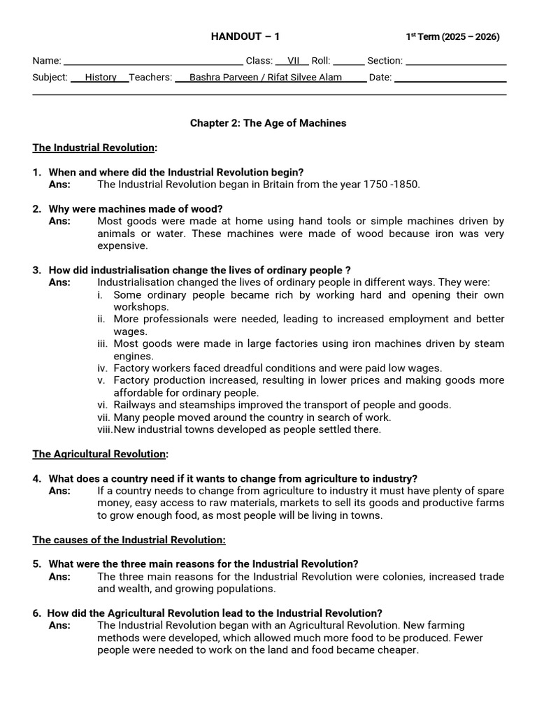 VII History Handout 1 | PDF | Industrial Revolution | Economies