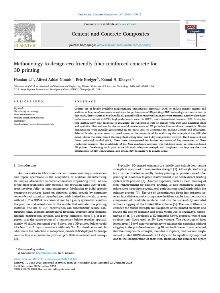 Methodology To Design Eco-Friendly Fiber-Reinforced Concrete For 3D ...
