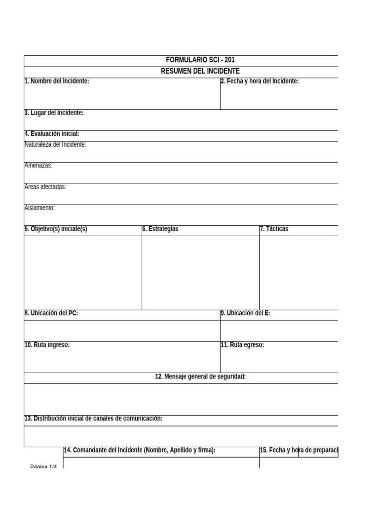 Formulario SCI 201: Resumen de Incidente | PDF