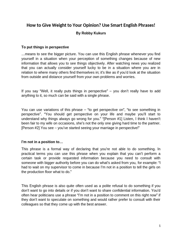Smart Phrases to Strengthen Opinions | PDF