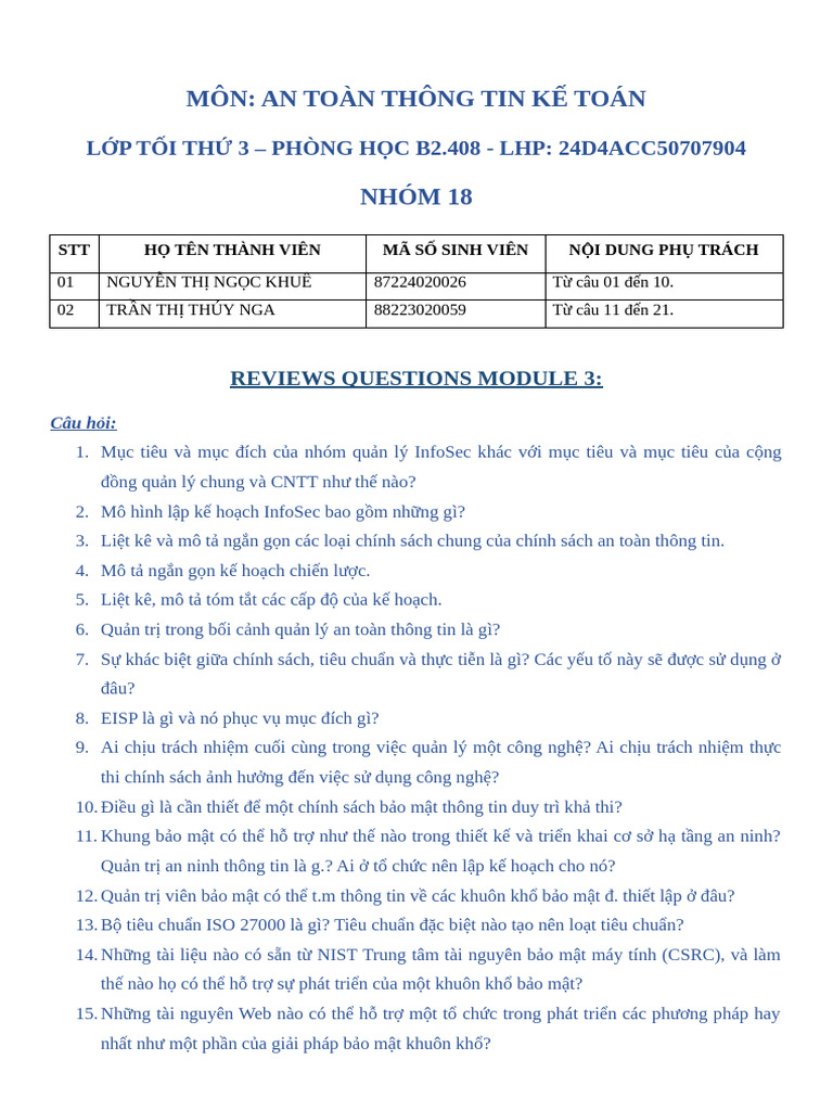 Nhóm 18 - Review Questions Module 3 | PDF