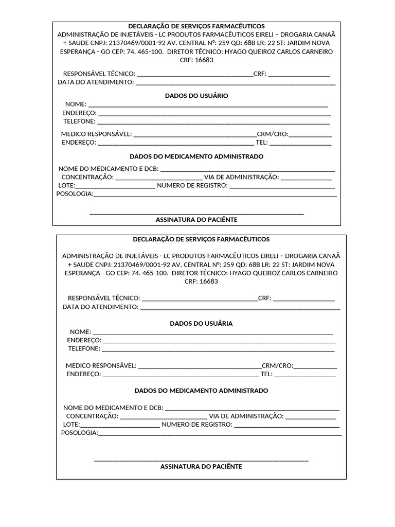 Declaração Injetavel | PDF | Farmácia | Pesquisa de saúde