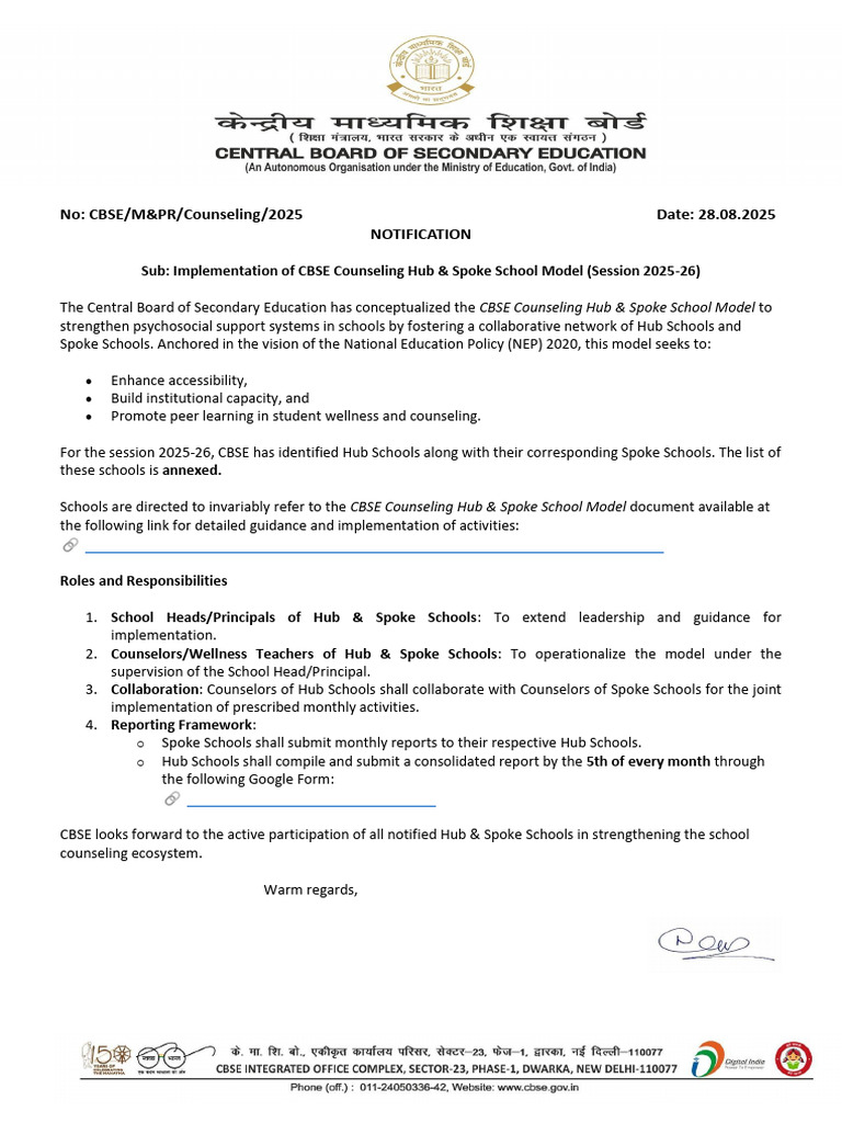 CBSE Counseling Hub & Spoke Model 2025 | PDF | Secondary Education ...