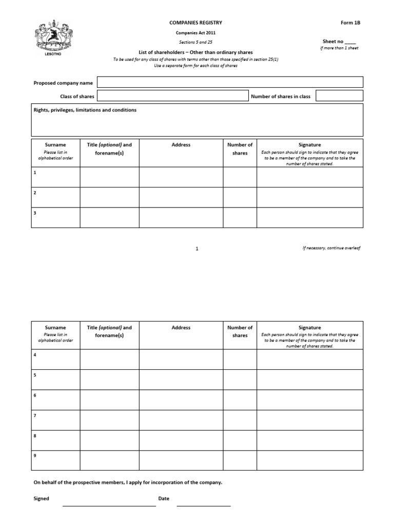 Form 01B | PDF | Corporations
