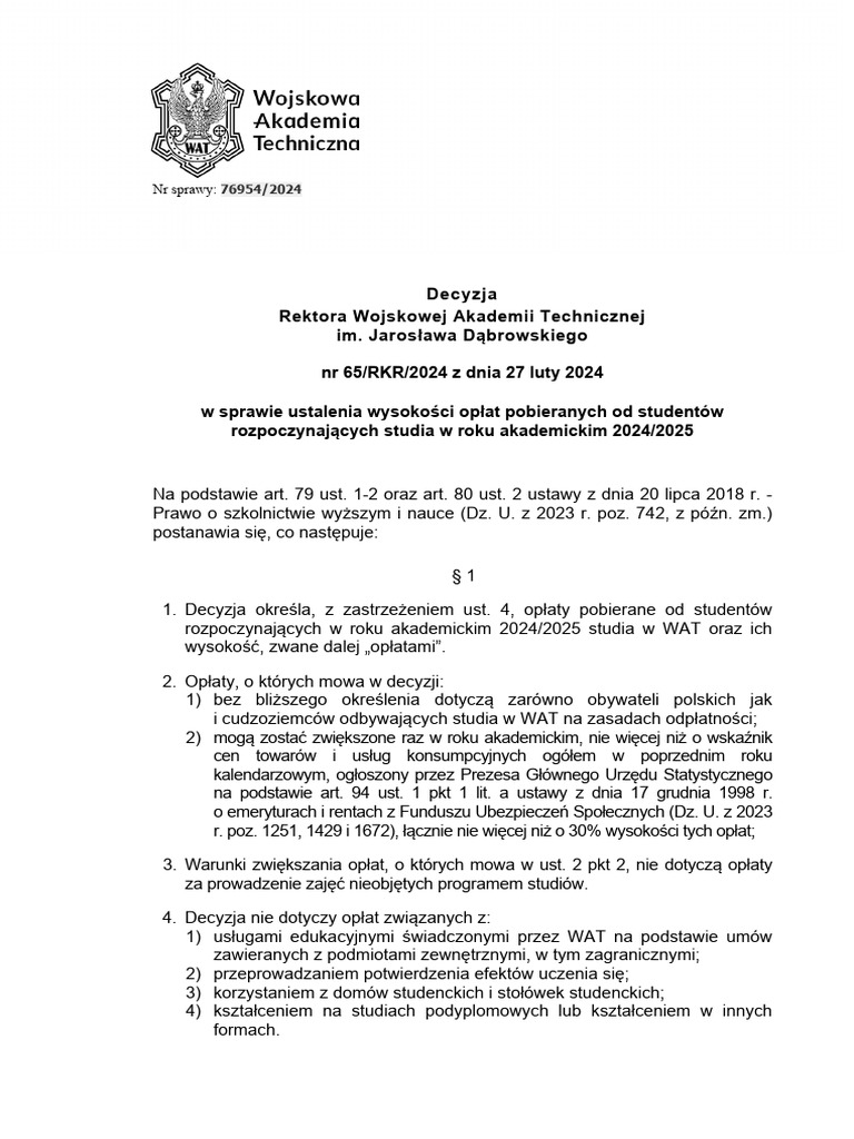 24 02 27 Decyzja NR 65 RKR 2024 Ws Oplat Dla Nab 24 25 | PDF
