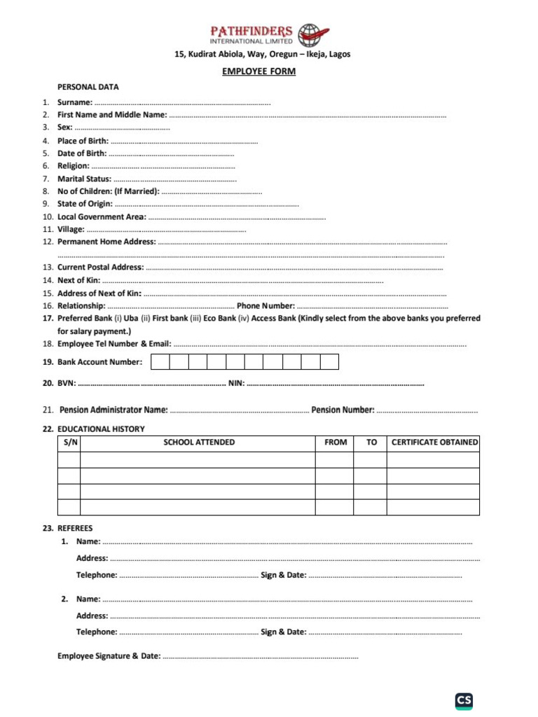 Employment Bio Data Form-1 | PDF