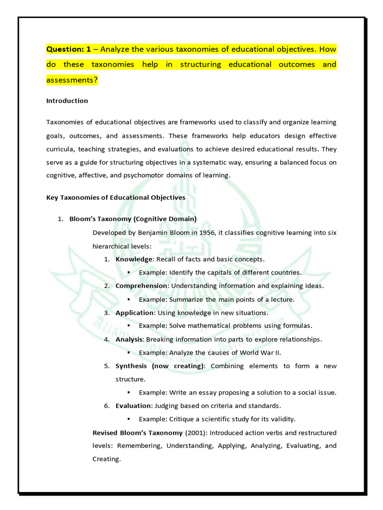 Taxonomies of Educational Objectives Explained | PDF | Literacy | Learning