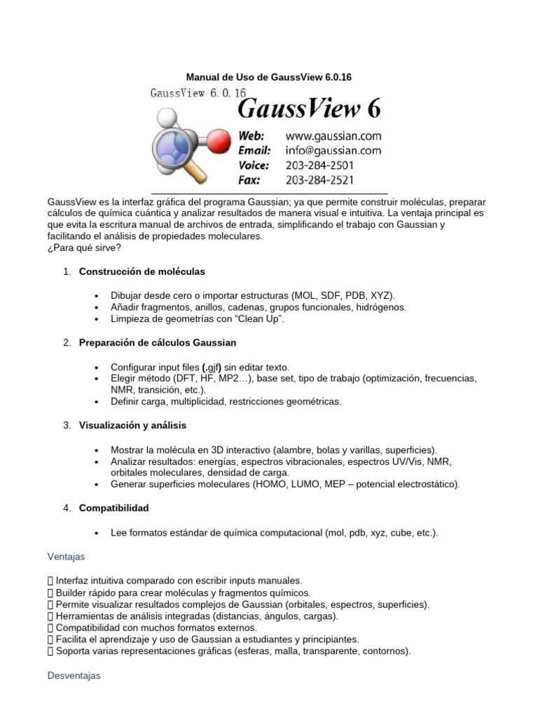 Manual de GaussView 6.0.16 | PDF | Enlace químico | Quimica computacional