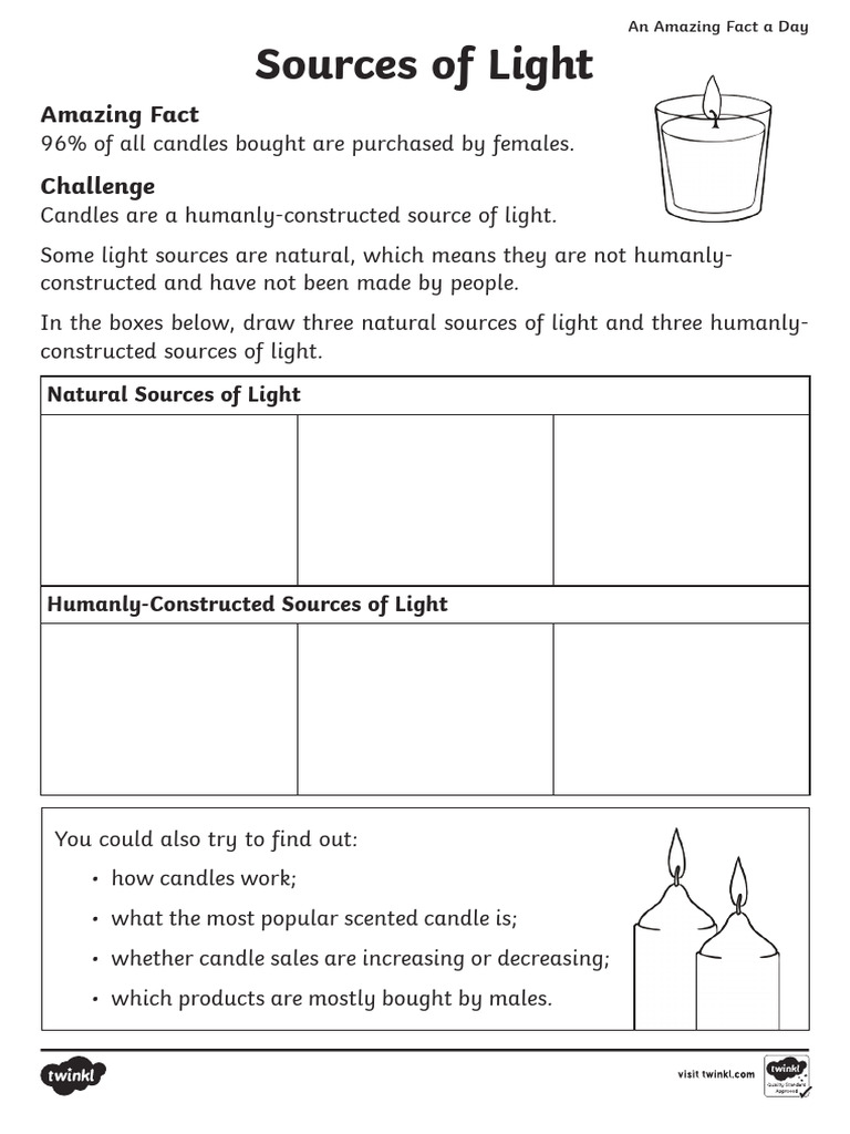 T T 2546355 Sources of Light Activity Sheet Ver 4 | PDF