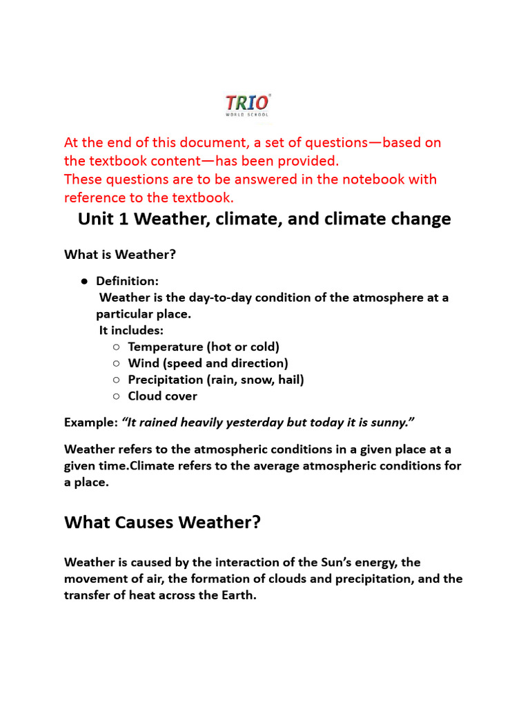 Toddle - UNIT 1 Weather, Climate, and Climate Change 1 | PDF ...