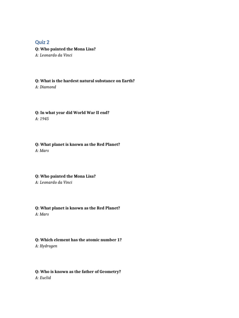 General Knowledge Quiz Questions | PDF
