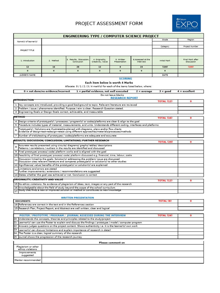 Engineering Project Assessment Form | PDF | Experiment | Creativity