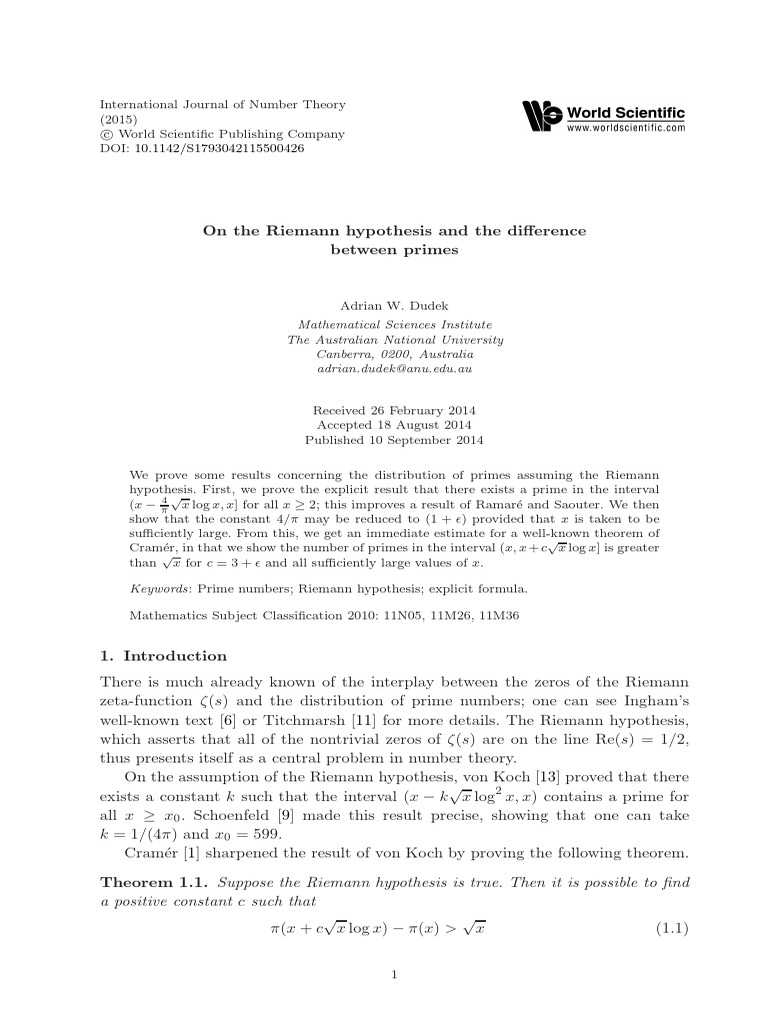 Riemann Hypothesis and Prime Distribution | PDF | Prime Number | Theorem