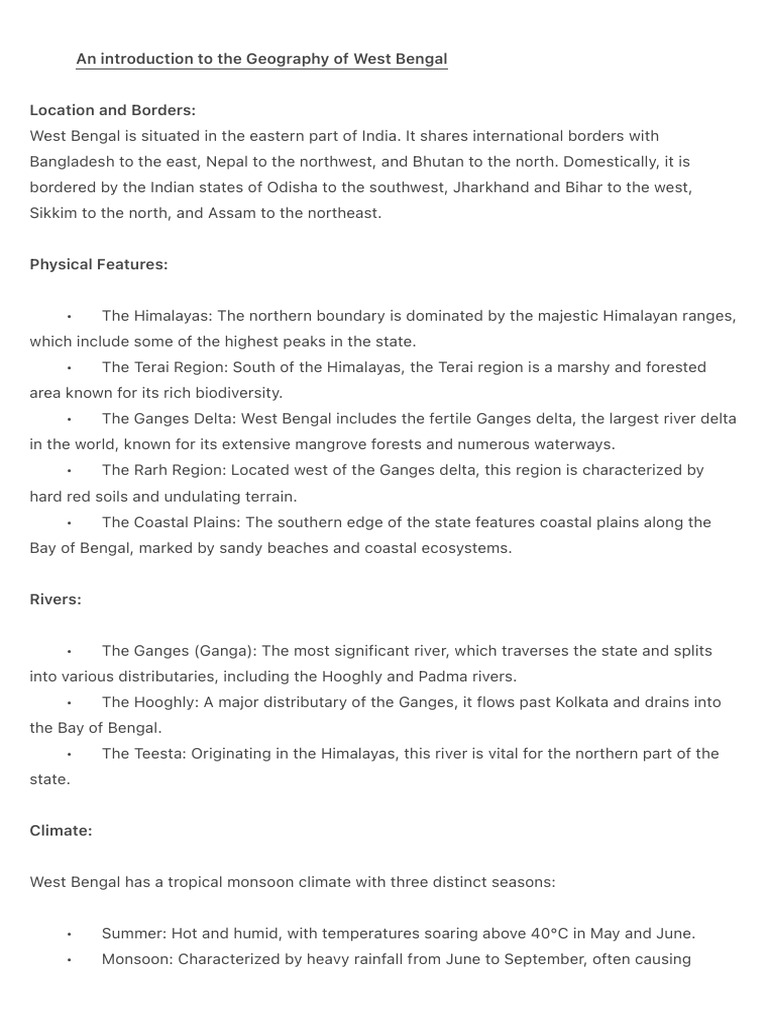 Geography of West Bengal Overview | PDF | Earth Sciences | Natural ...