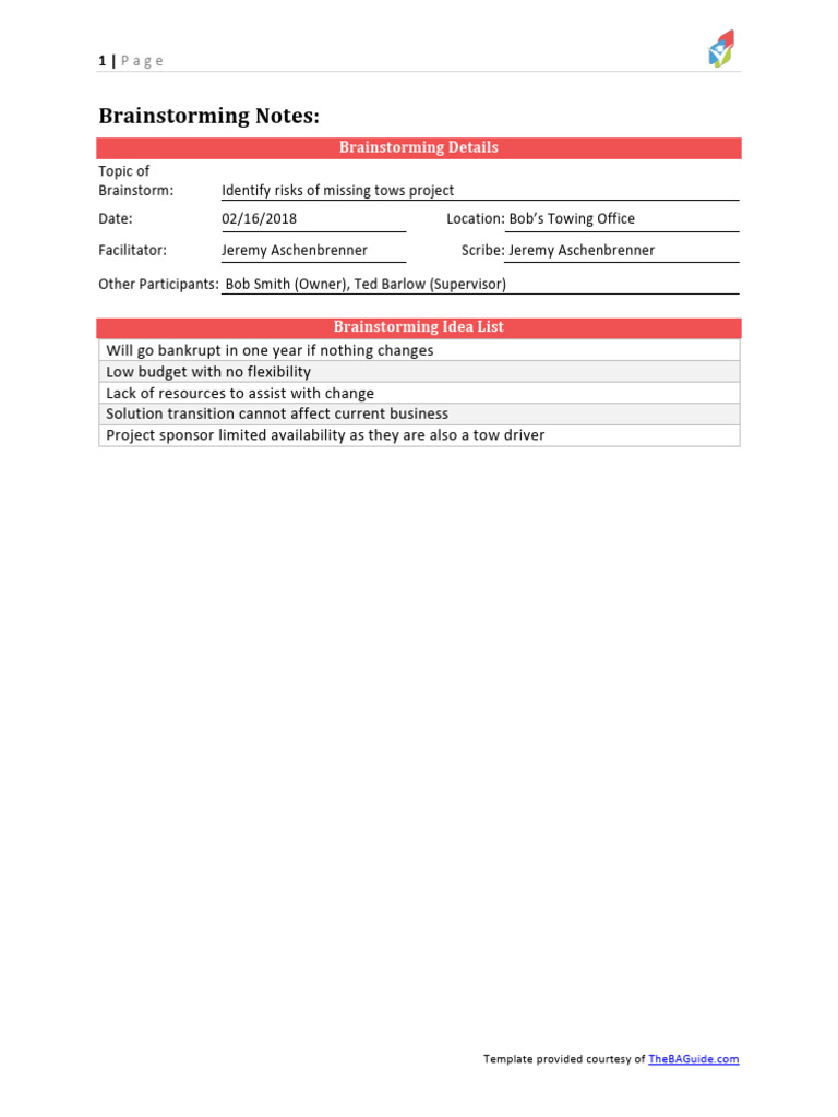 0670 RESOURCE BobsTowing Brainstorming Risks | PDF