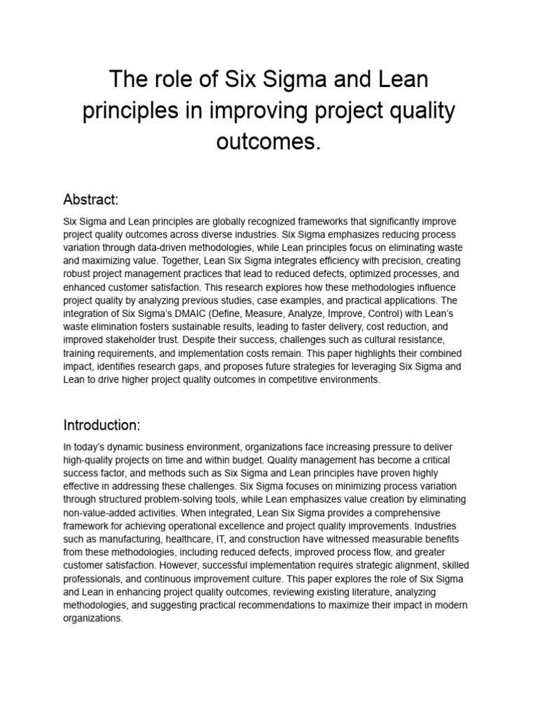 Project Management Research Paper | PDF | Six Sigma | Lean Manufacturing