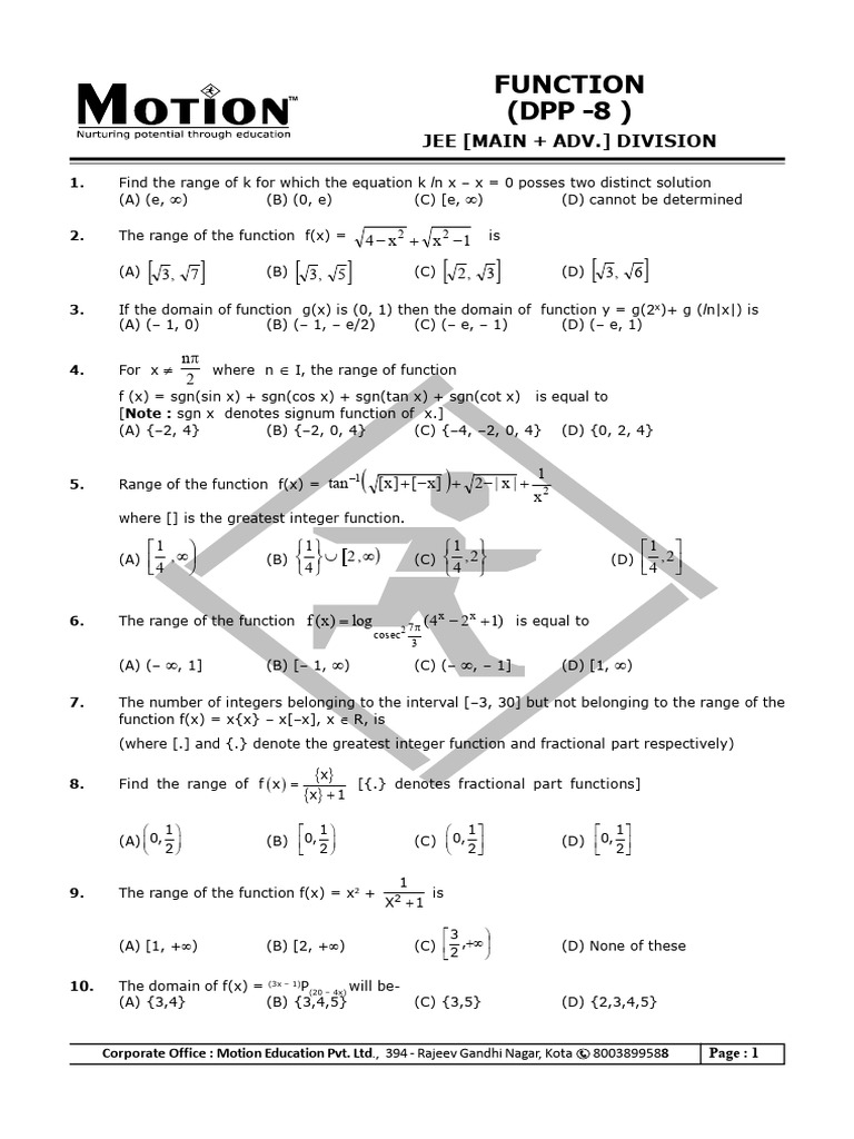 DPP 8 Function | PDF | Mathematics | Mathematical Analysis
