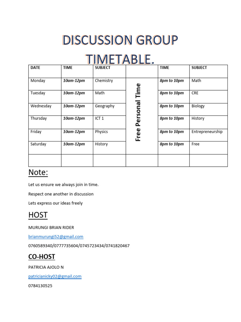 Rider Discussion Time Table | PDF