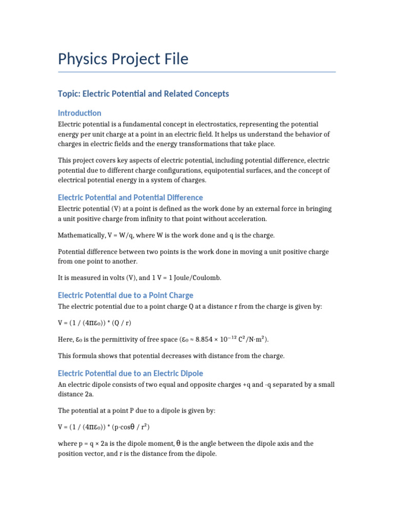 Electric Potential Project | PDF | Electric Field | Dipole