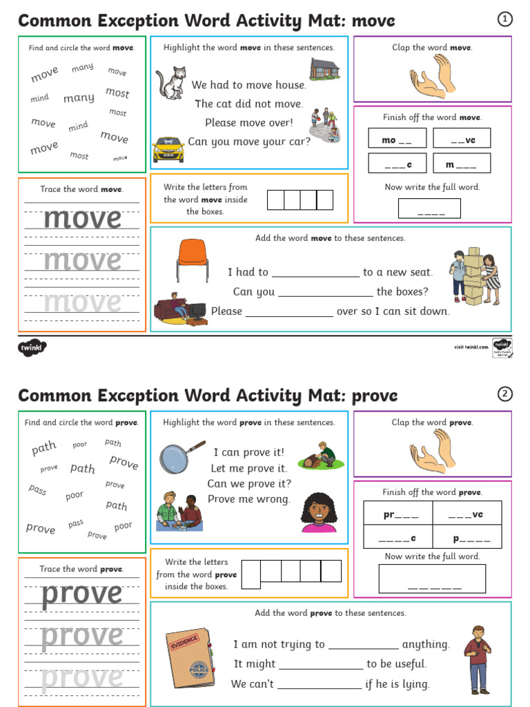 Year 2 Common Exception Word Activity Mat Pack 9 | PDF