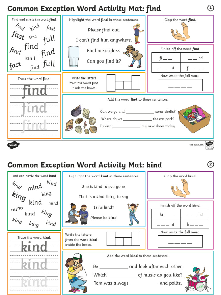 Common Exception Words Activity Mat | PDF
