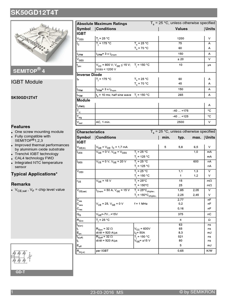 SEMITOP® 4 IGBT Module SK50GD12T4T | PDF | Electronics | Electrical ...