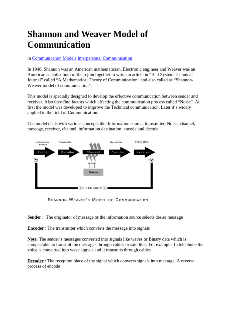 Shannon and Weaver Model of Communication | PDF | Communication ...