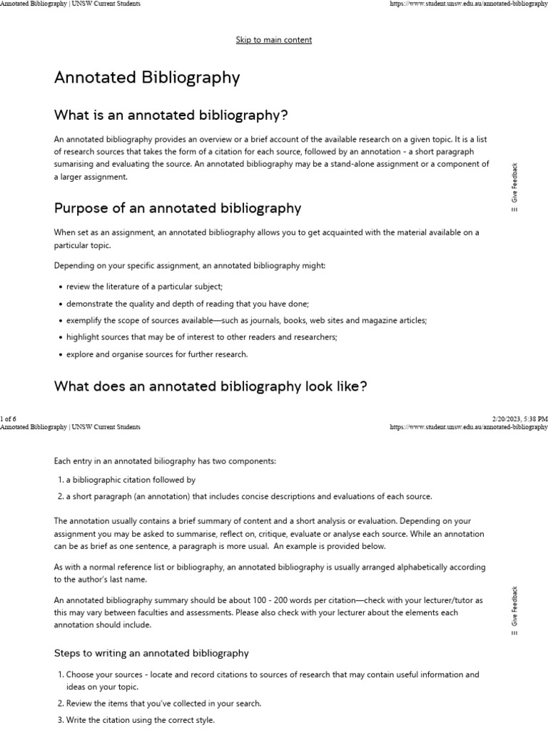 Annotated Bibliography UNSW Current Students | PDF | Bibliography ...