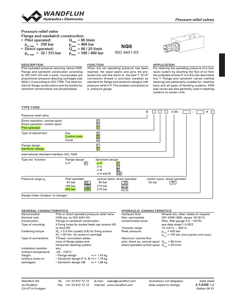 NG6 Pressure Relief Valves Data Sheet | PDF | Valve | Screw