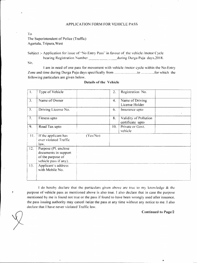 Vehicle Pass | PDF