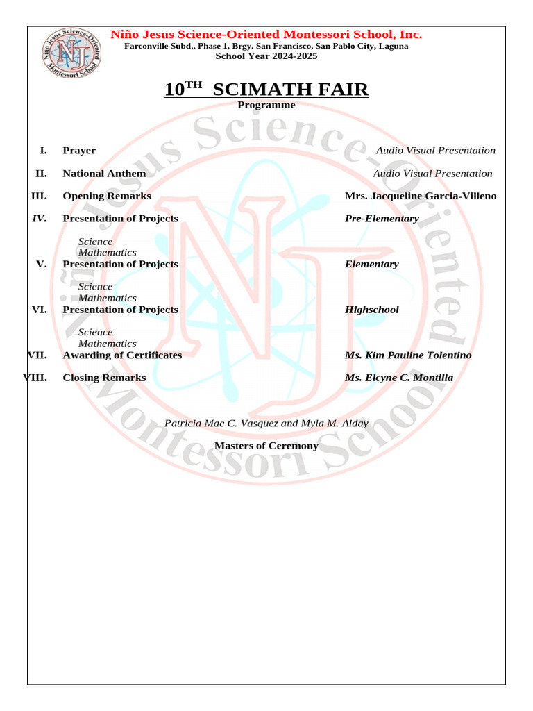 10th SciMath Fair Program Script | PDF | Cognition | Cognitive Science