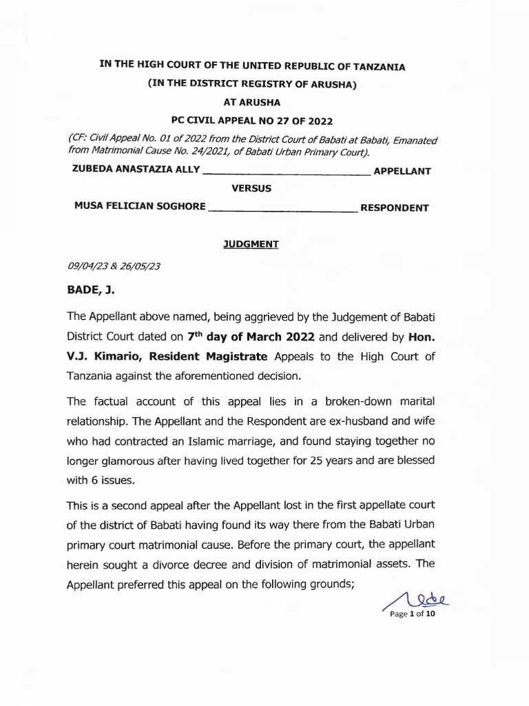 Zubeda Anastazia Ally Vs Mussa Felician Soghore (Cons PC Civil Appeals ...