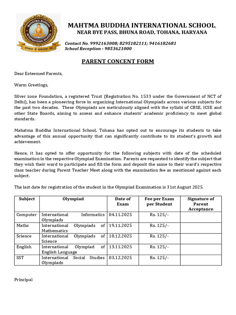 Olympiad Concent Form | PDF