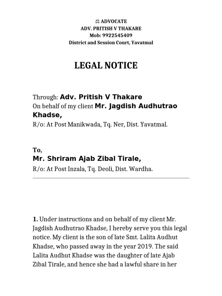 Legal Notice for Property Claim | PDF | Common Law | Justice