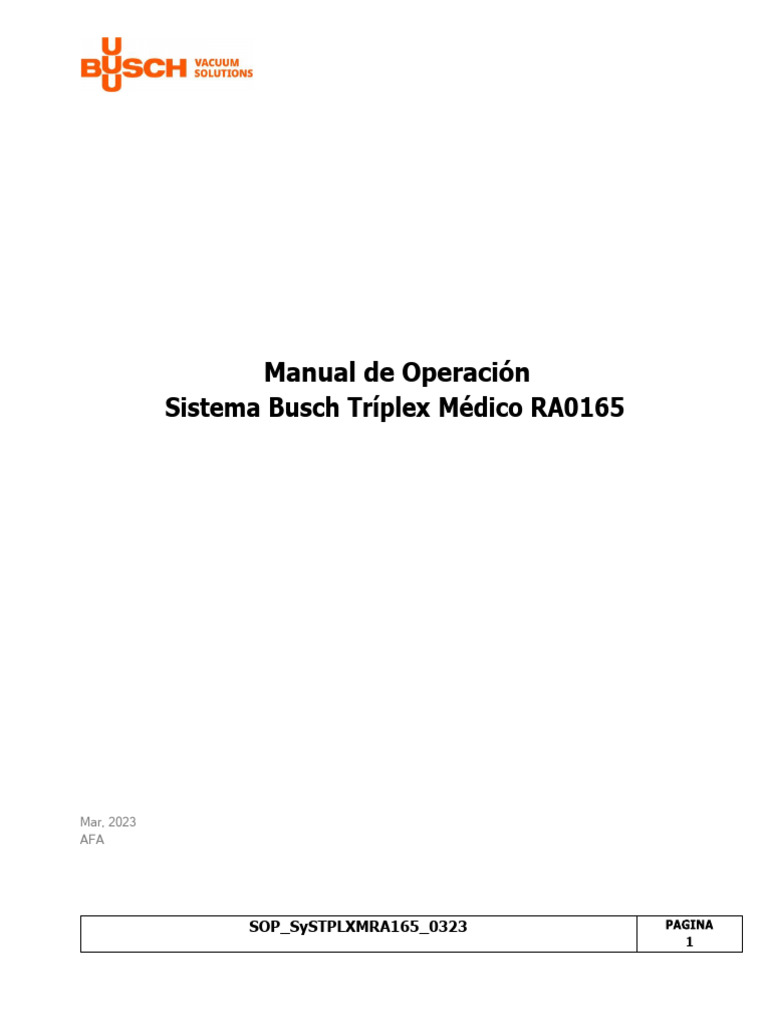 Manual de Operación Sistema Busch RA0165 | PDF | Bomba | Vacío