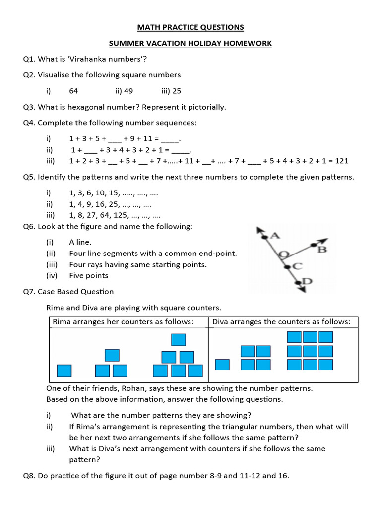 Math Practice Questions for Summer Homework | PDF
