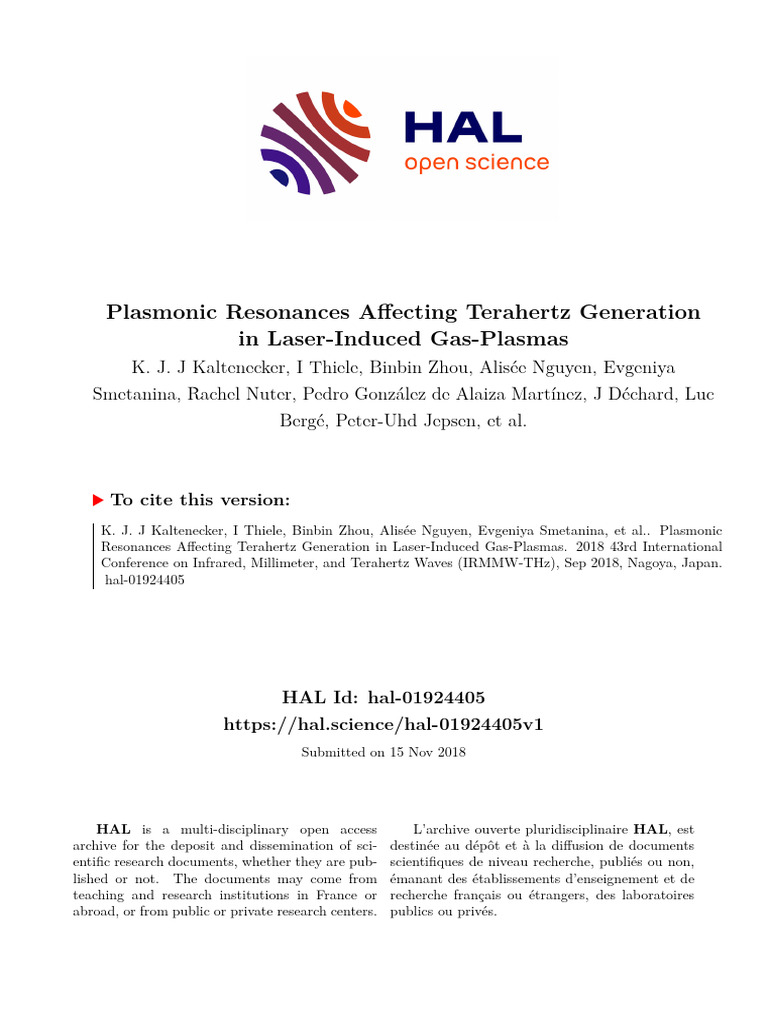 Plasmonic Resonances Affecting Terahertz Generation in Laser-Induced ...