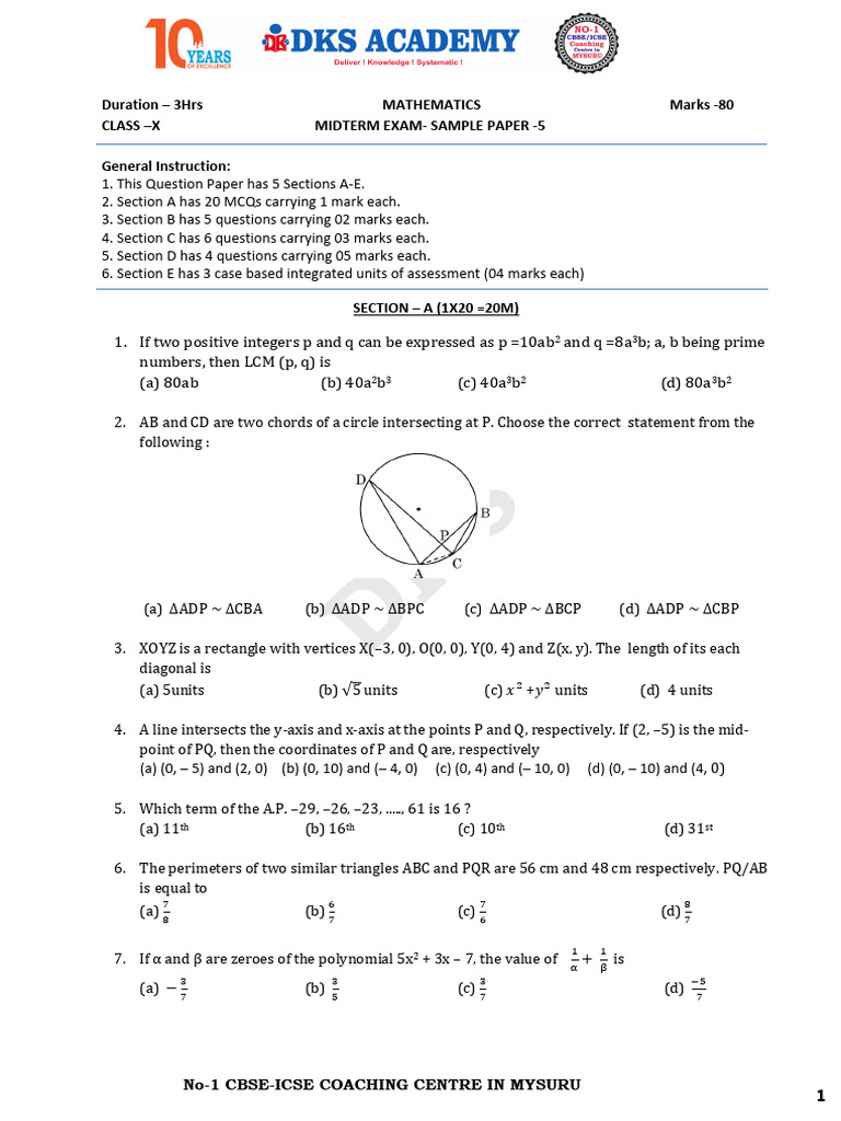 Math - Midterm Sample Paper - 5 | PDF | Elementary Geometry | Mathematics