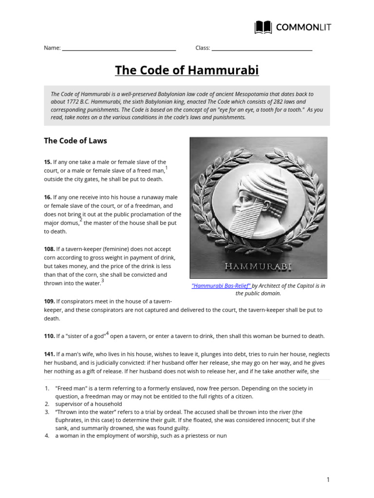 The Code of Hammurabi-Student | PDF | Crimes | Crime & Violence