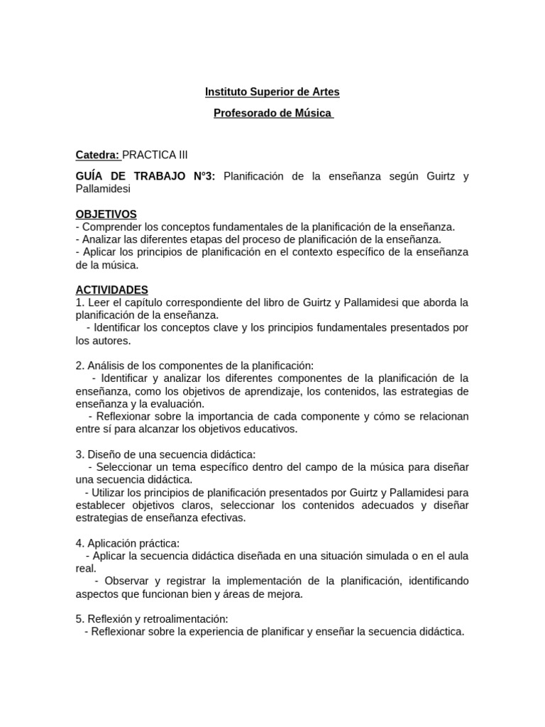 Trabajo Practico #3 Prof Musica Parctica Iii Isa 2024 | PDF | Enseñando | Evaluación