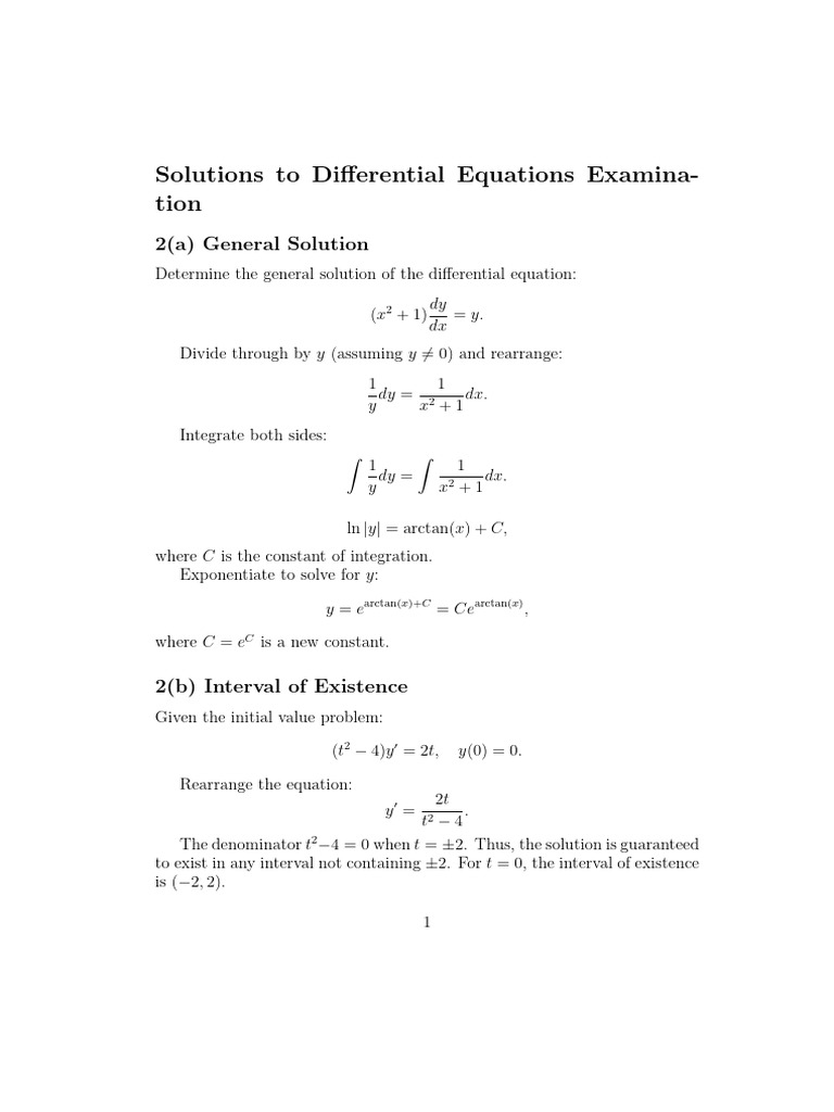 Differential Equations Solutions Guide | PDF | Equations | Applied ...