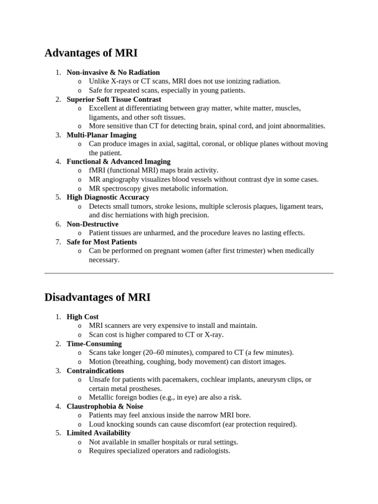 MRI: Advantages and Disadvantages | PDF