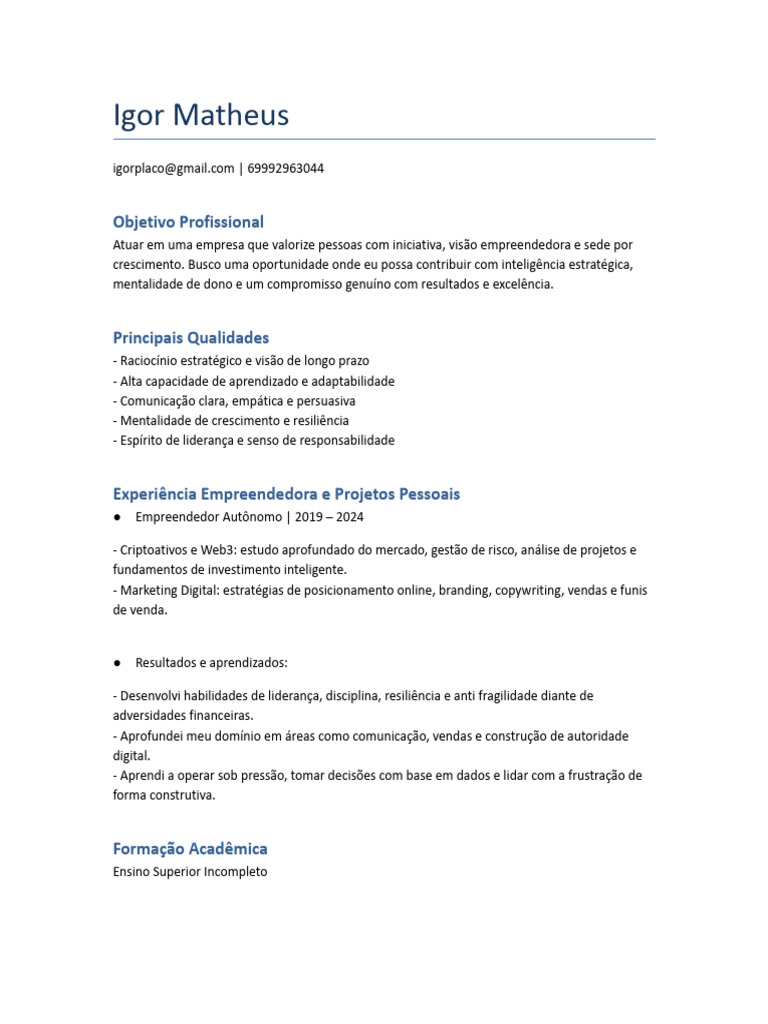 Curriculo Igor Matheus | PDF
