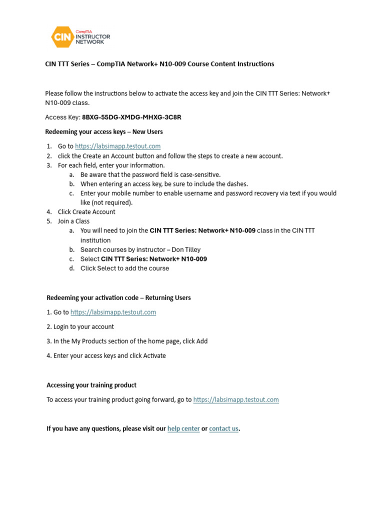 Activate CompTIA Network+ Access Key | PDF