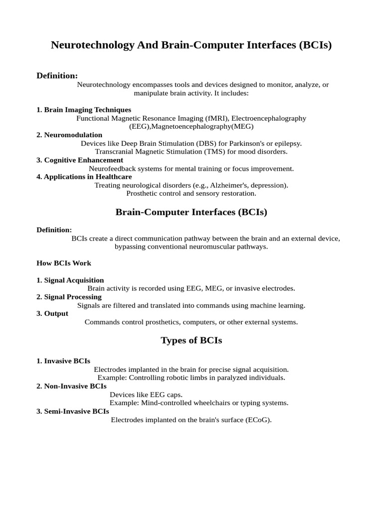 Neurotechnology and BCIs Overview | PDF | Mental Health ...