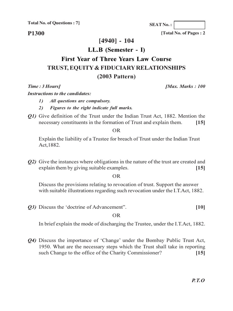 Trust Exam Paper 2020-2022 | PDF | Fiduciary | Trustee
