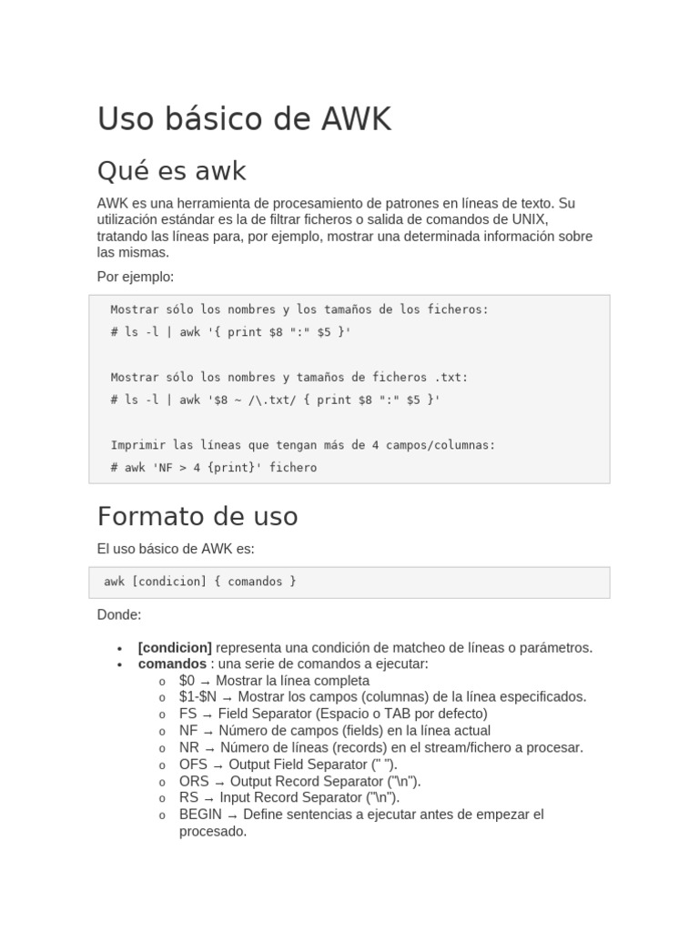 Guía de uso básico de AWK en UNIX | PDF | Datos de computadora ...