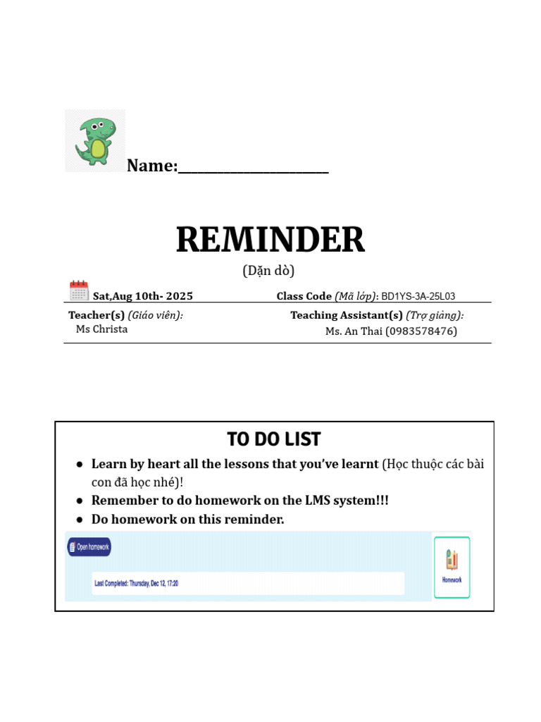 Reminder: Name | PDF