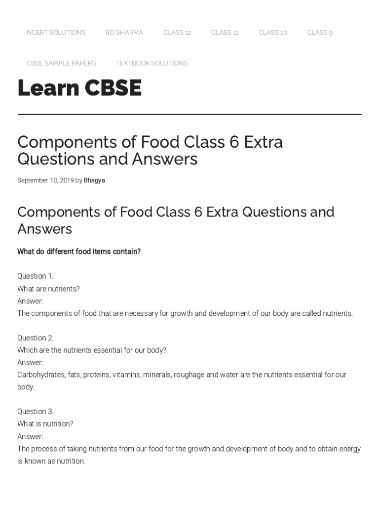 Key Nutrients for Class 6 Exams | PDF | Foods | Vitamin